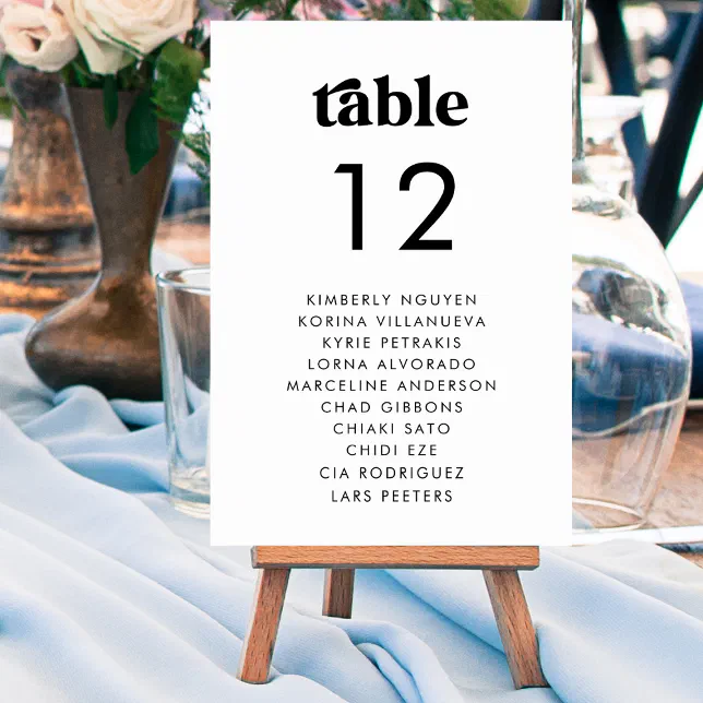 Retro Seating Chart Guest Names Minimalist Wedding Table Number | Zazzle