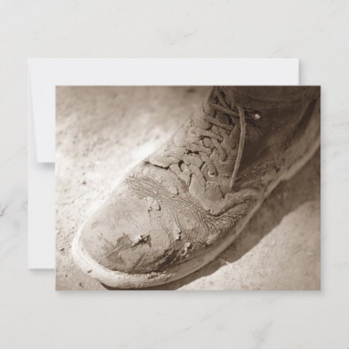 Retro Sepia Worn Work Boot Retirement Invitations | Zazzle