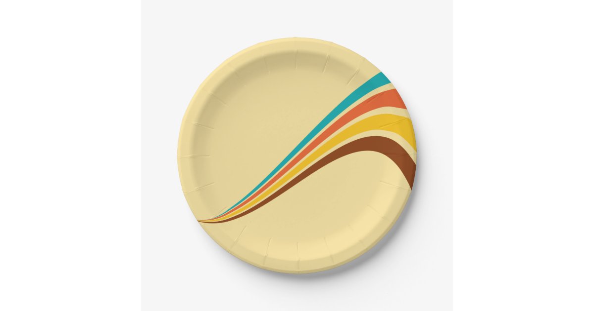 Retro Seventies Stripes On Cream Paper Plates | Zazzle