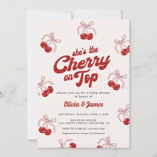Retro She's the Cherry on Top Trendy Baby Shower Invitation | Zazzle