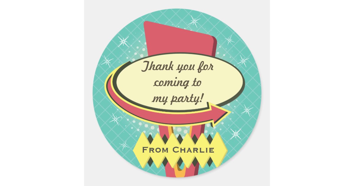 Retro Sign Party Thank You Classic Round Sticker | Zazzle