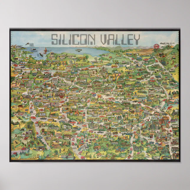 Retro Silicone Valley Map Poster | Zazzle