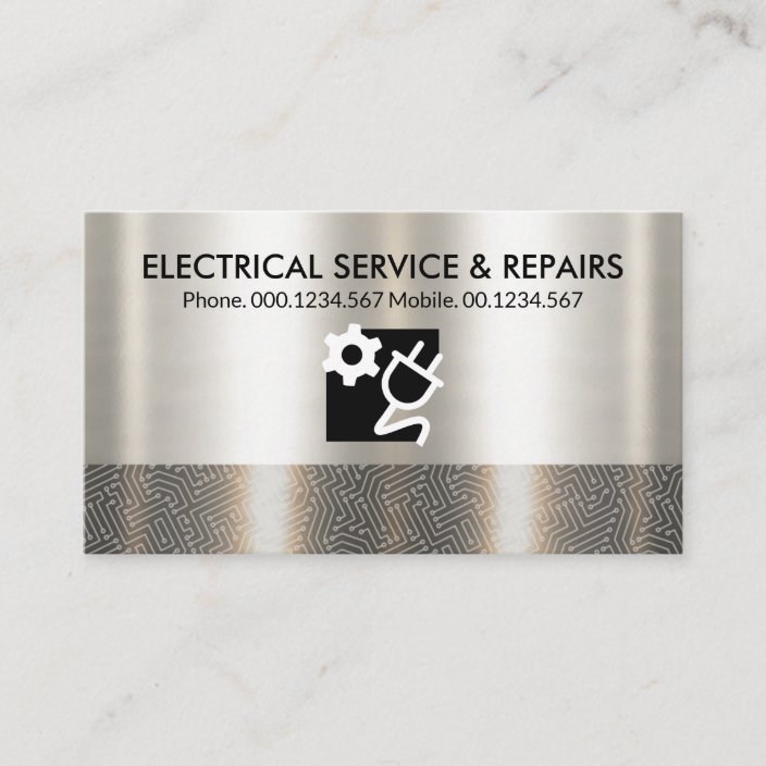 Retro Silver Electronic Circuit Layers Electrician Business Card ...