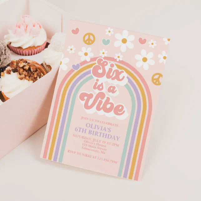 Retro Six is a Vibe Rainbow 6th Birthday Invitation | Zazzle