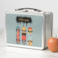 Retro Skateboard Blue Cool Custom Name Metal Lunch Box | Zazzle