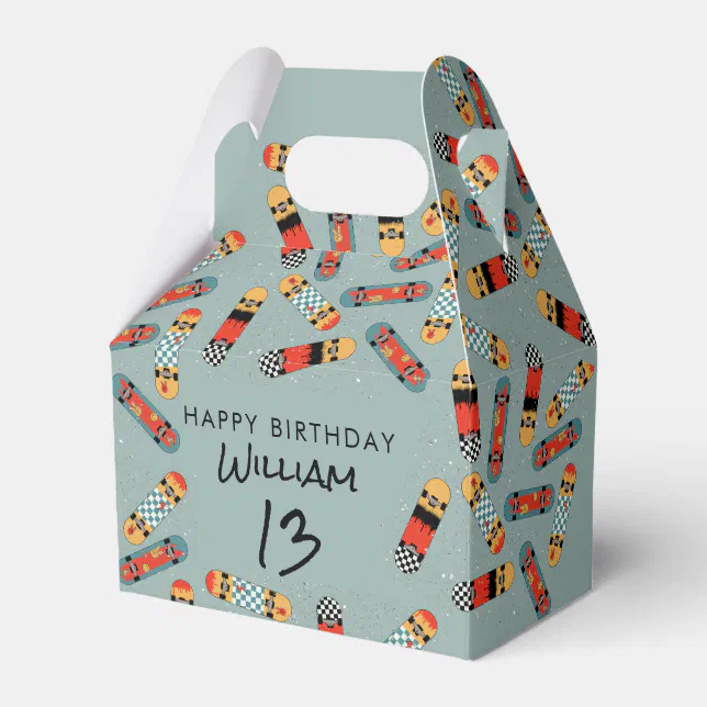 Retro Skateboard Blue Cool Skateboarding Birthday Favor Boxes | Zazzle