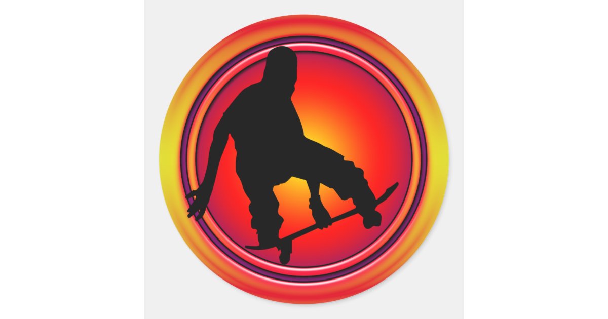 RETRO SKATEBOARDER CLASSIC ROUND STICKER | Zazzle
