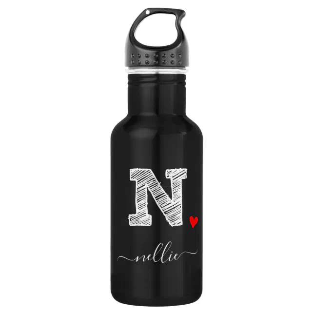 Retro Sketch Monogram Letter N, Water Bottle | Zazzle