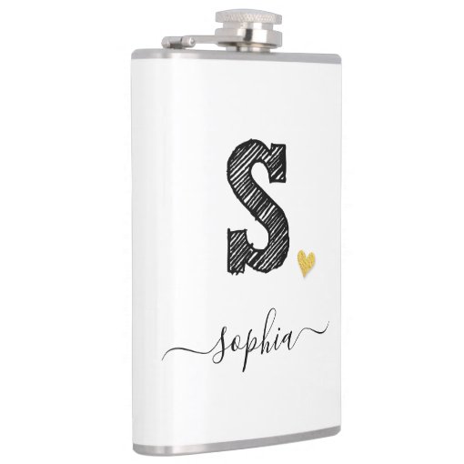 Retro Sketch Monogram Letter S, Flask | Zazzle