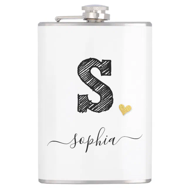 Retro Sketch Monogram Letter S, Flask | Zazzle