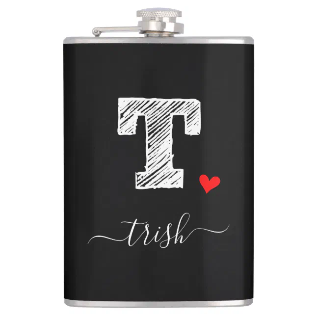 Retro Sketch Monogram Letter T, Flask | Zazzle