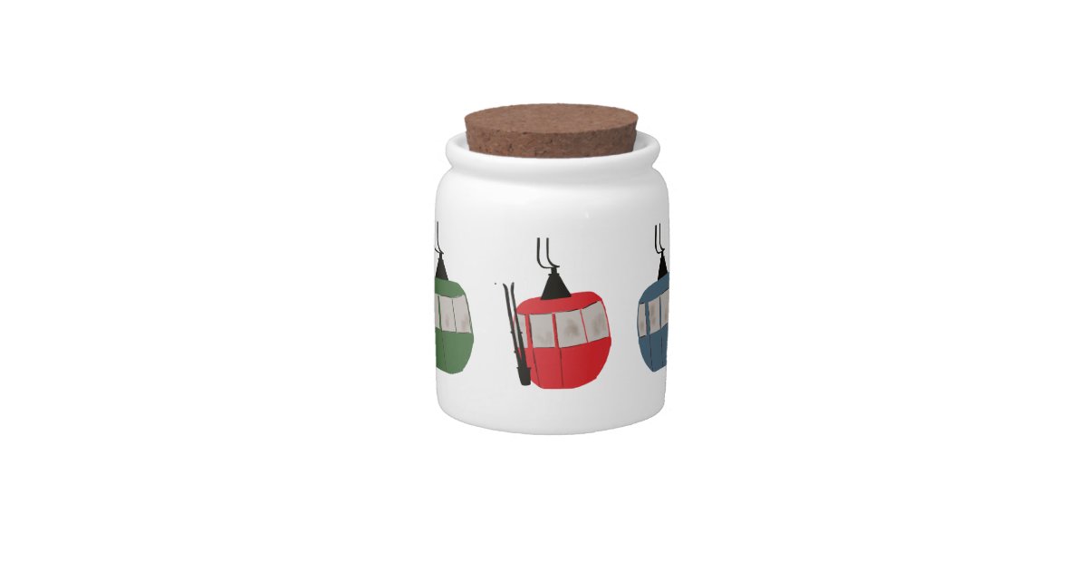 Retro Ski Lift Skiing Illustration Candy Jar | Zazzle