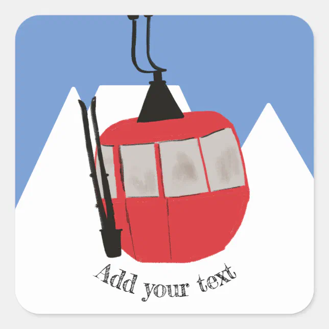 Retro Ski Lift Skiing Snow Mountain Illustration Square Sticker | Zazzle
