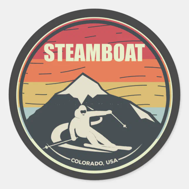 Retro Skiing Steamboat Colorado USA Classic Round Sticker | Zazzle