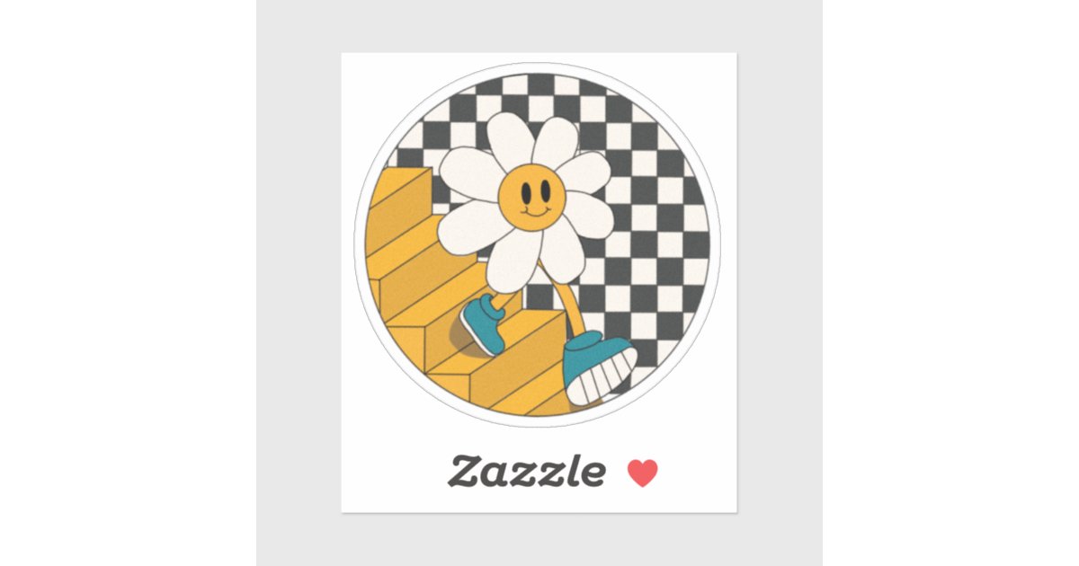 Retro Smiley Face Flower Sticker | Zazzle