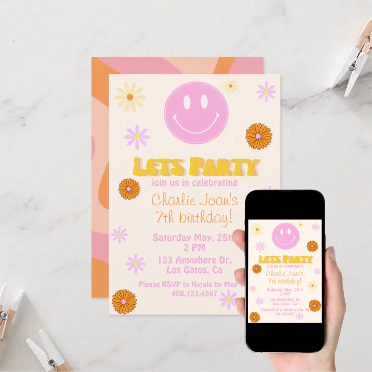 Retro Smiley Invitation | Zazzle