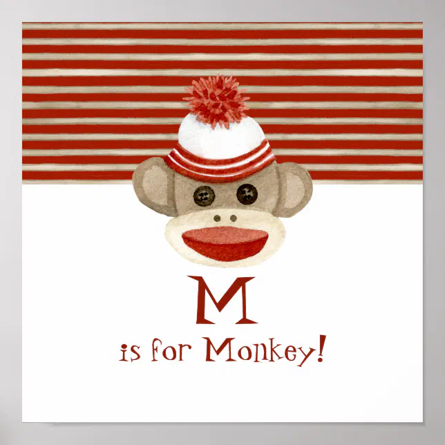 Retro Sock Monkey w Stocking Cap Baby Boy Gifts Poster | Zazzle