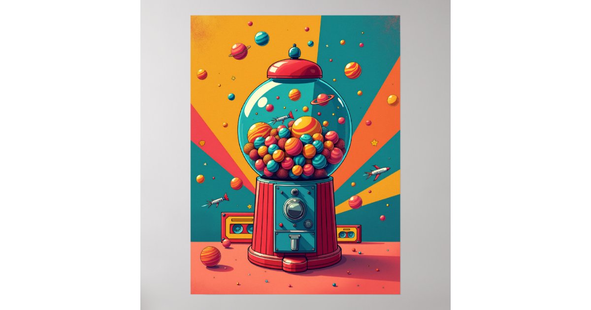 Retro Space Gumball Machine : Pop Art Poster | Zazzle