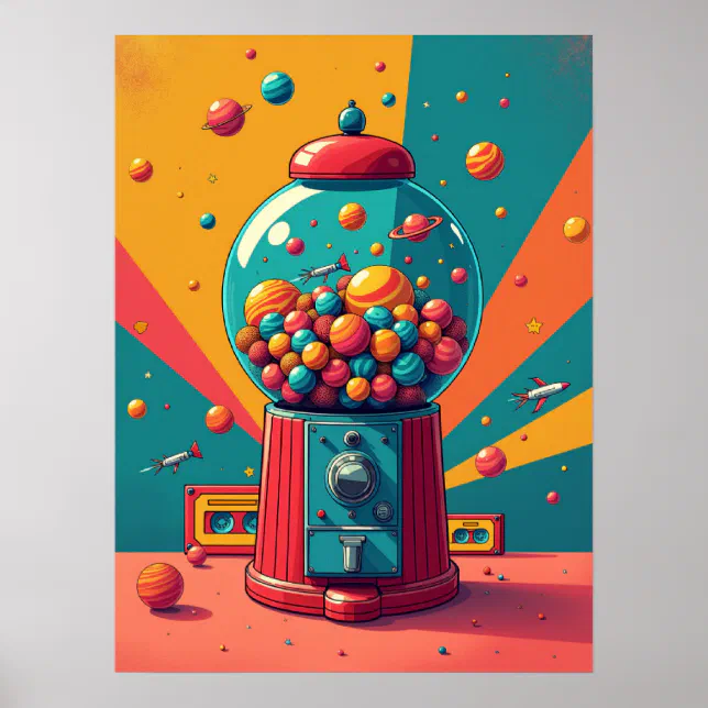 Retro Space Gumball Machine : Pop Art Poster | Zazzle