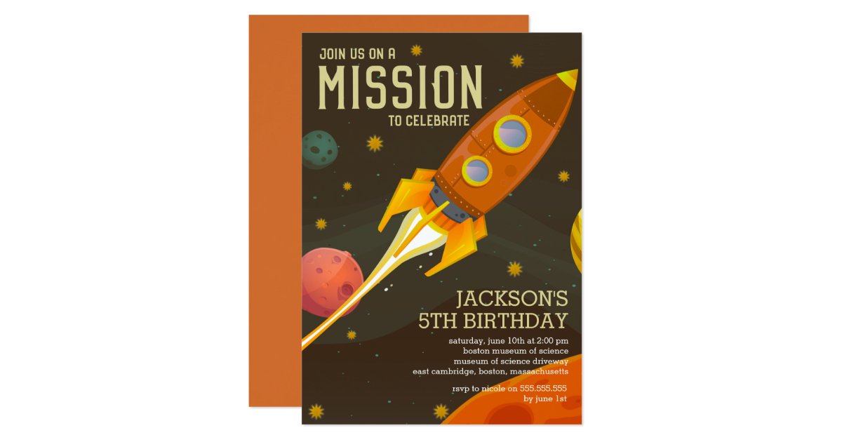 Retro Space Mission Kids Birthday Party Invitation | Zazzle.com