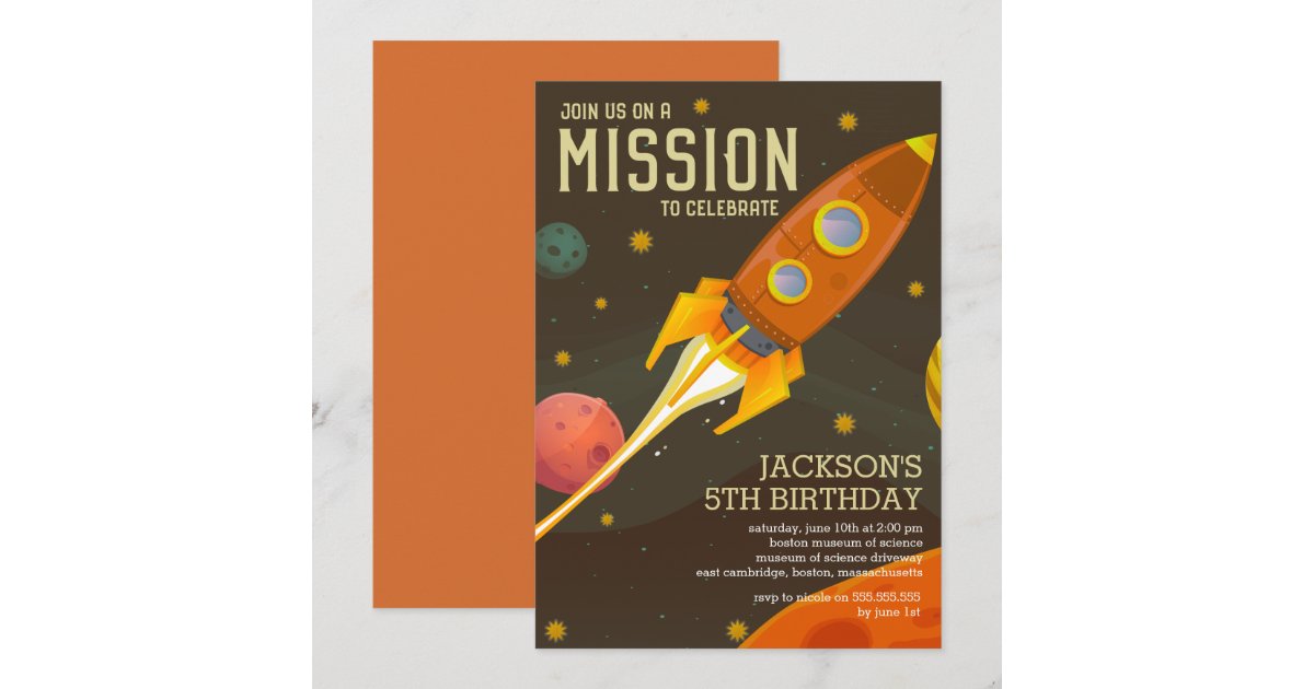 Retro Space Mission Kids Birthday Party Invitation | Zazzle