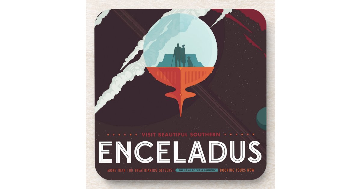 Retro Space Poster-Cassini Mission To Saturn Beverage Coaster | Zazzle