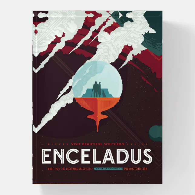 Retro Space Poster-Cassini Mission To Saturn Paperweight | Zazzle