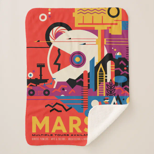 Retro Space Poster - Mars Exploration Program. Sherpa Blanket | Zazzle