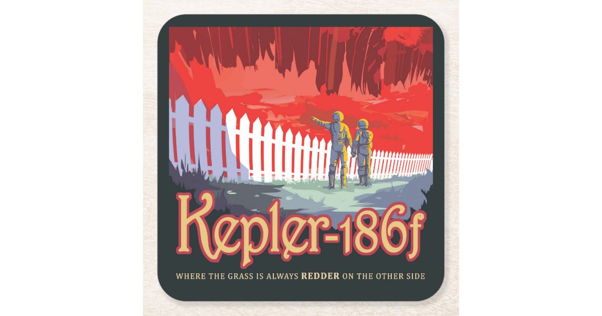 Retro Space Poster Of Kepler-186f. Square Paper Coaster | Zazzle
