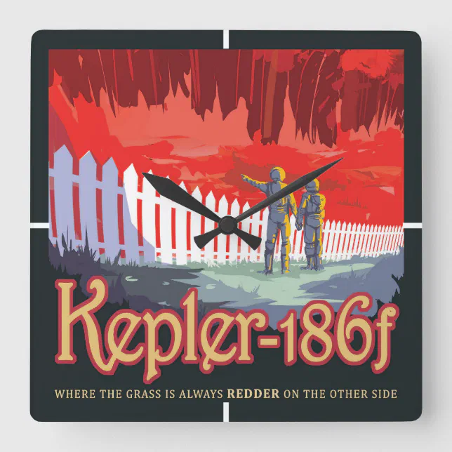 Retro Space Poster Of Kepler-186f. Square Wall Clock | Zazzle