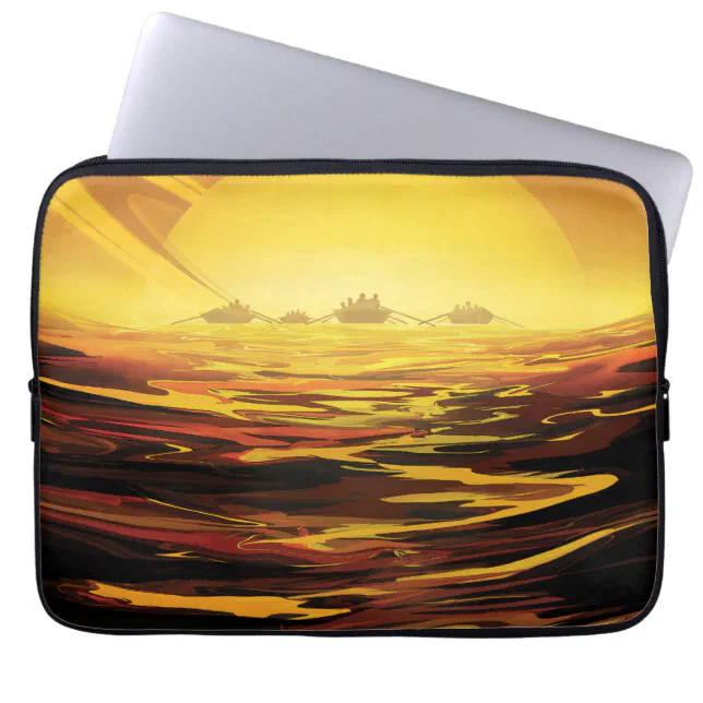 Retro Space Poster-Saturn's Largest Moon, Titan. Laptop Sleeve | Zazzle