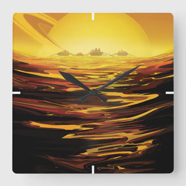 Retro Space Poster-Saturn's Largest Moon, Titan. Square Wall Clock | Zazzle