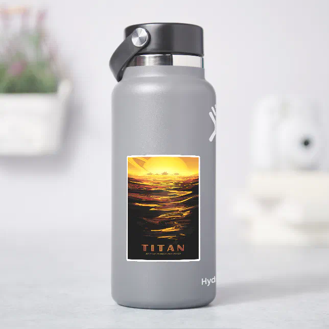 Retro Space Poster-Saturn's Largest Moon, Titan. Sticker | Zazzle