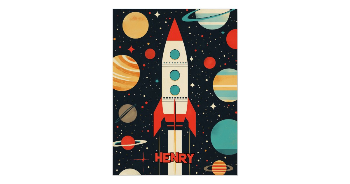 Retro Space Rocket Illustration Poster | Zazzle