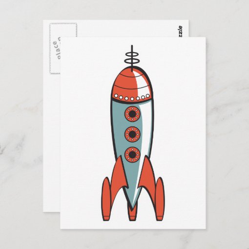 retro space rocket postcard | Zazzle