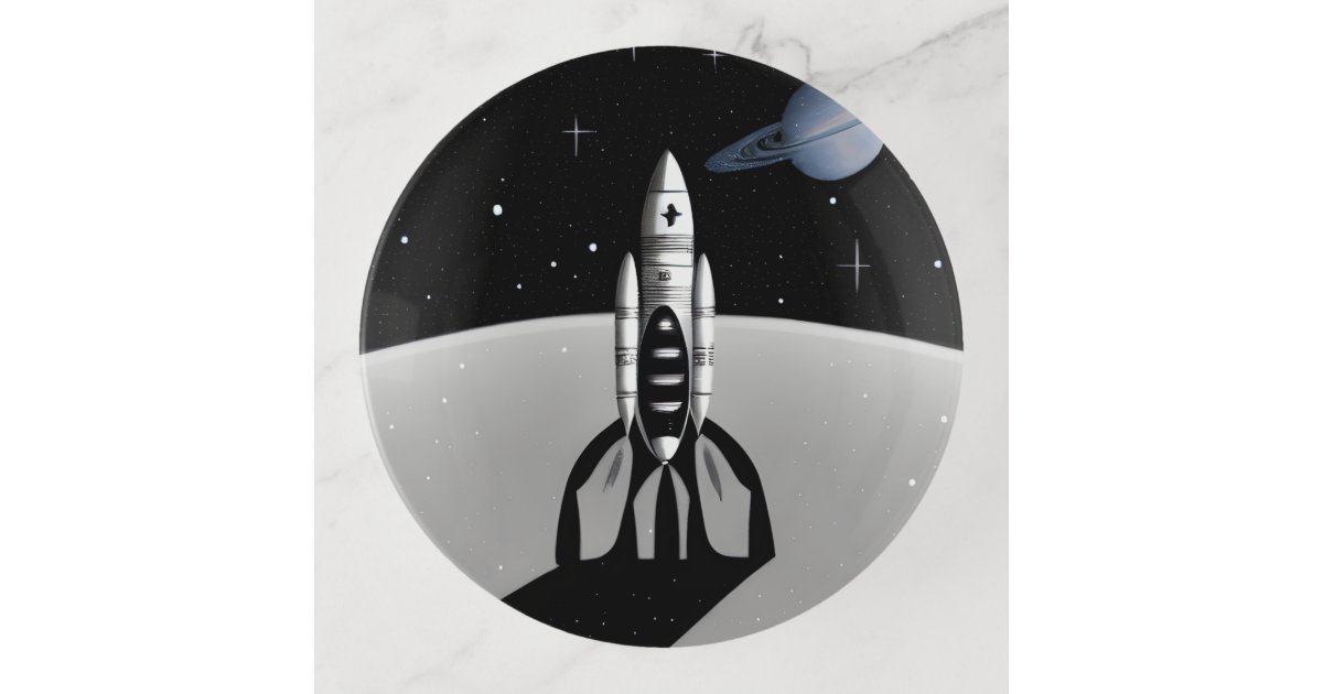 Retro Space Rocket & Saturn Trinket Tray | Zazzle