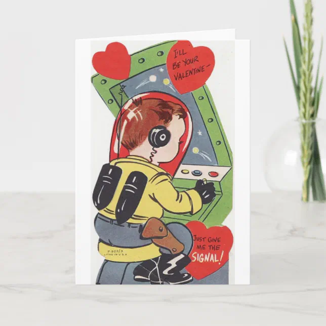 Retro Space Ship Valentine's Day Card | Zazzle