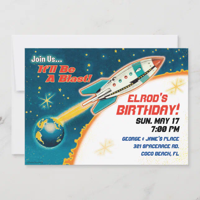Retro Space Theme Party Invitations | Zazzle