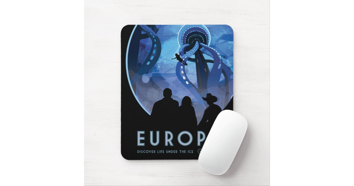 Retro Space Travel Poster- Jupiter's Moon Europa. Mouse Pad | Zazzle