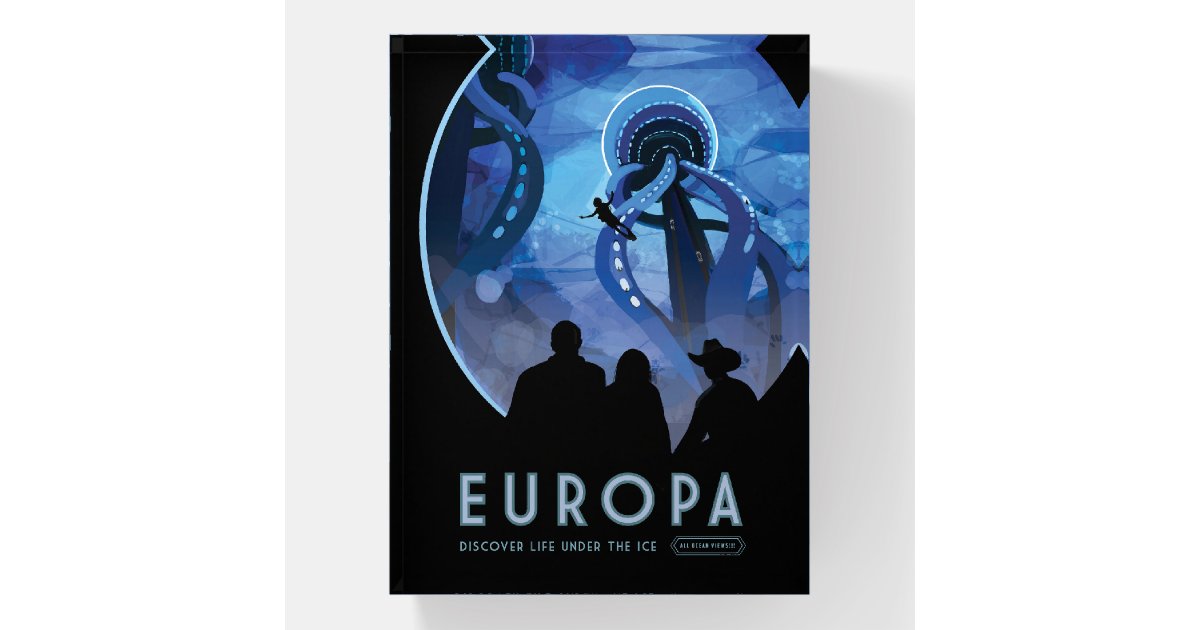 Retro Space Travel Poster- Jupiter's Moon Europa. Paperweight | Zazzle