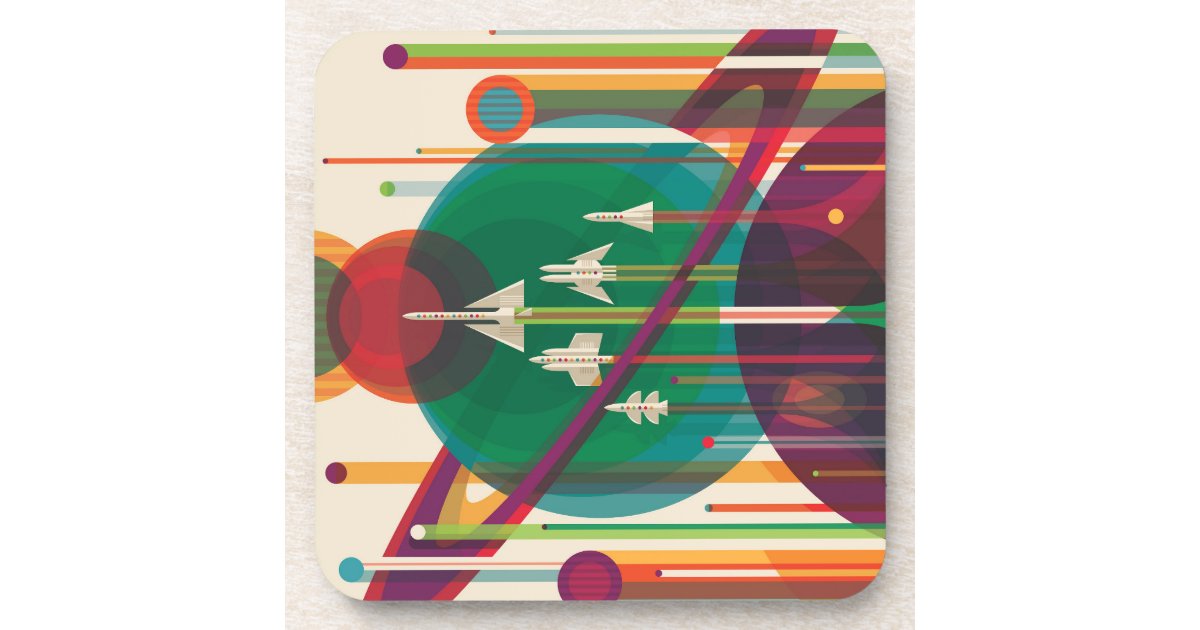 Retro Space Travel Poster- Solar System Grand Tour Beverage Coaster ...