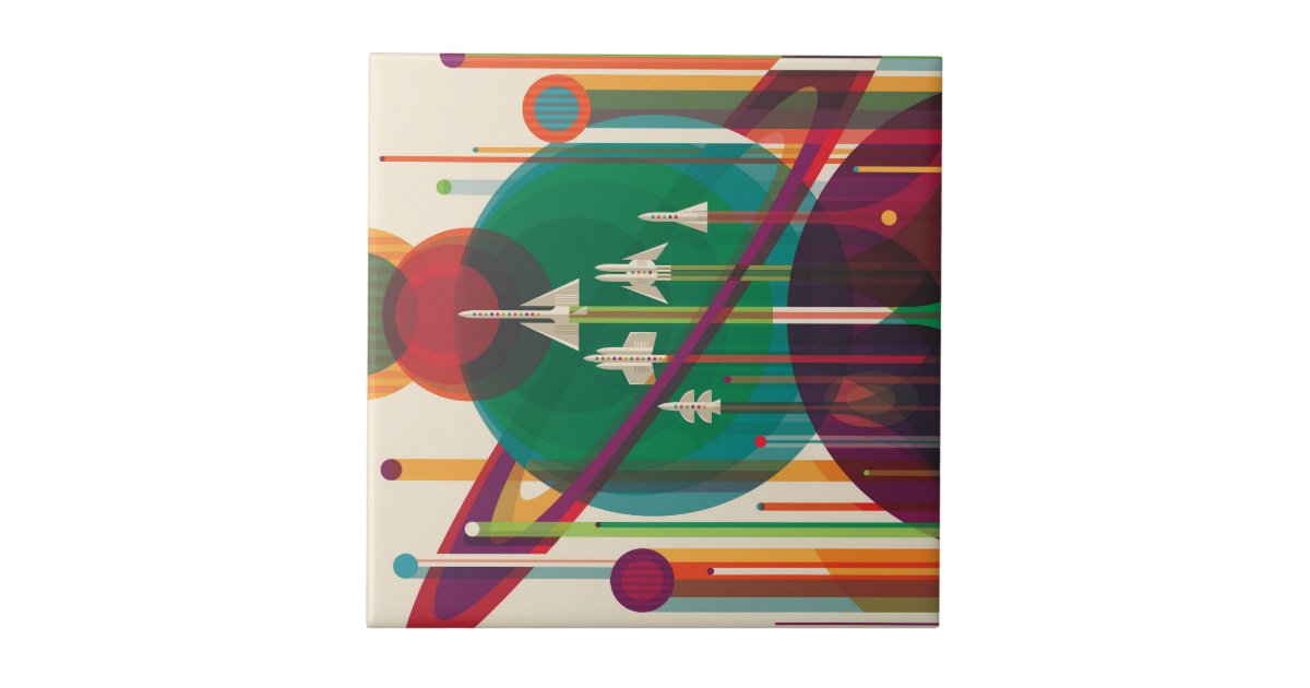 Retro Space Travel Poster- Solar System Grand Tour Ceramic Tile | Zazzle