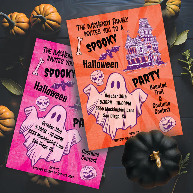Retro Spooky Halloween Ghost Poster style party Invitation | Zazzle