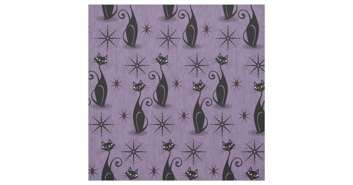 Retro Spooky Meow - Atomic Cats Distressed Purple Fabric | Zazzle