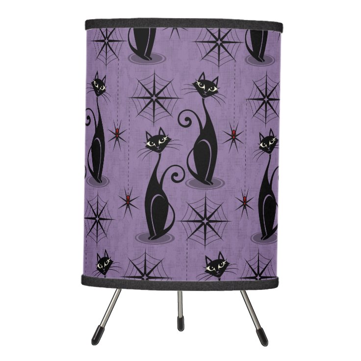 Retro Spooky Meow - Atomic Cats Distressed Purple Tripod Lamp | Zazzle