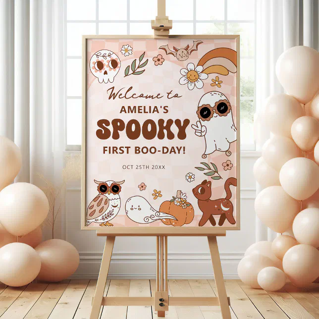 Retro Spooky One Halloween Birthday Welcome Sign | Zazzle