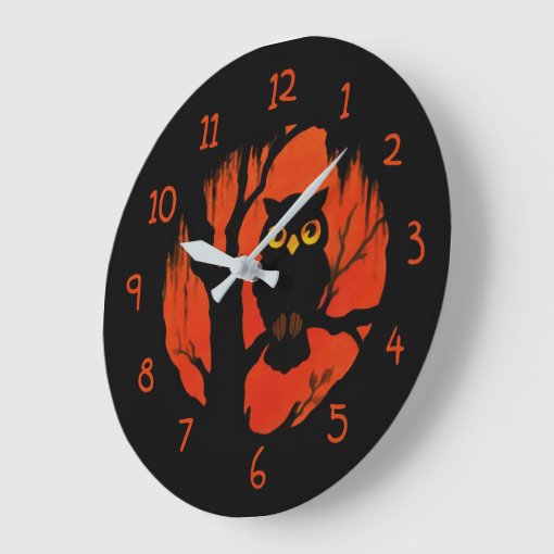 Retro Spooky Owl Large Clock | Zazzle