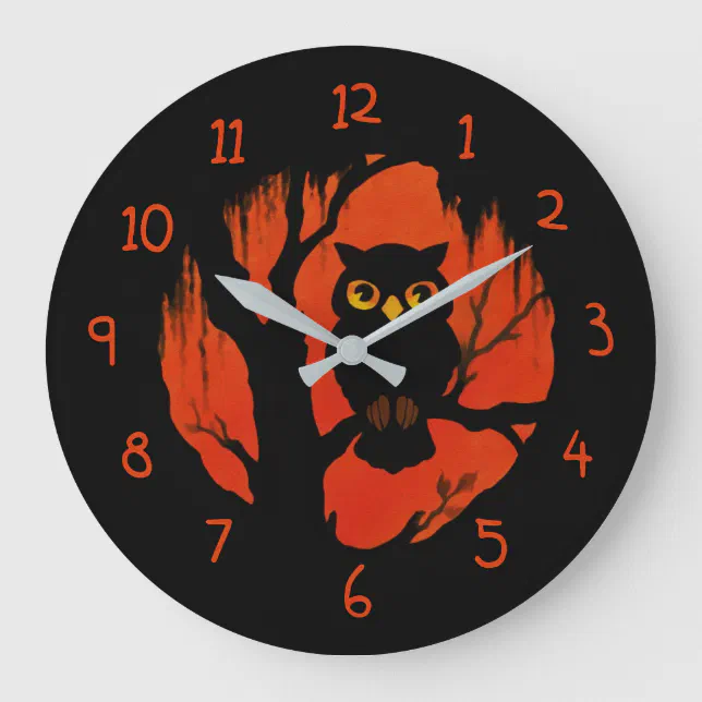 Retro Spooky Owl Large Clock | Zazzle