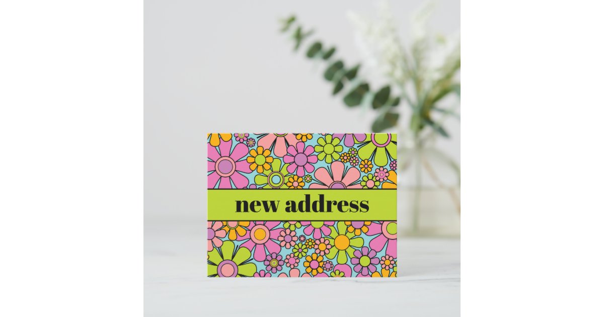 Retro Spring Floral New Address Postcard | Zazzle