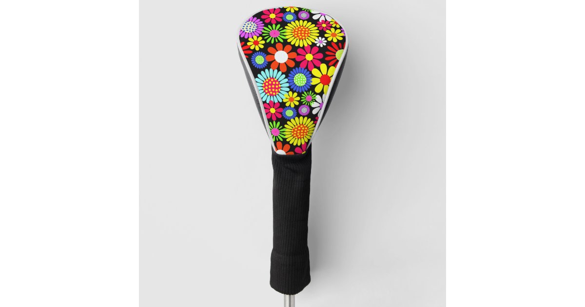 Retro spring hippie flower power golf head cover | Zazzle